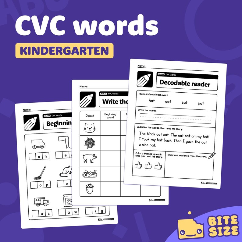 CVC Words Worksheets | Kindergarten Word Family Decodable Reader ...