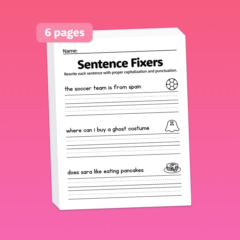 Capitalization & End Punctuation Worksheets | No Prep 1st and 2nd Grade ...