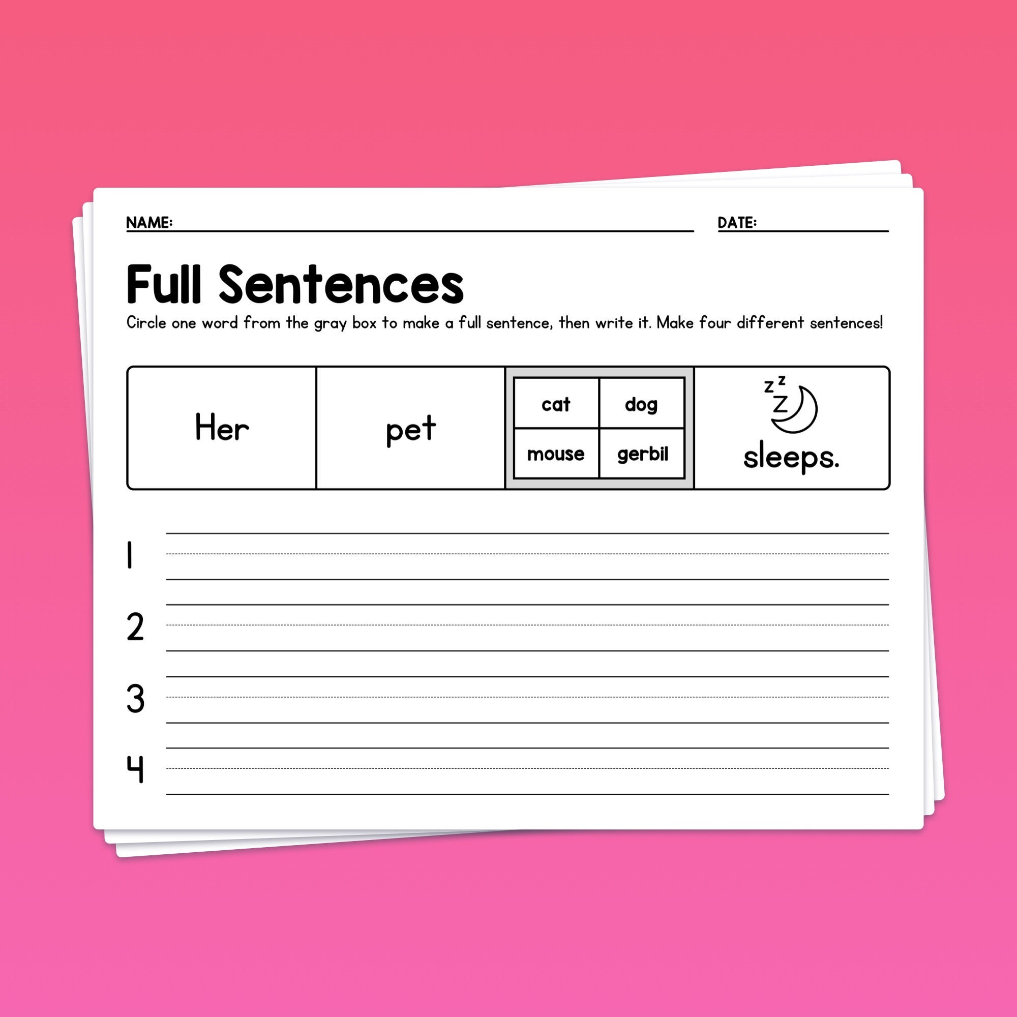 No Prep Handwriting Sentences With Visuals Kindergarten, 1st, 2nd Grade ...