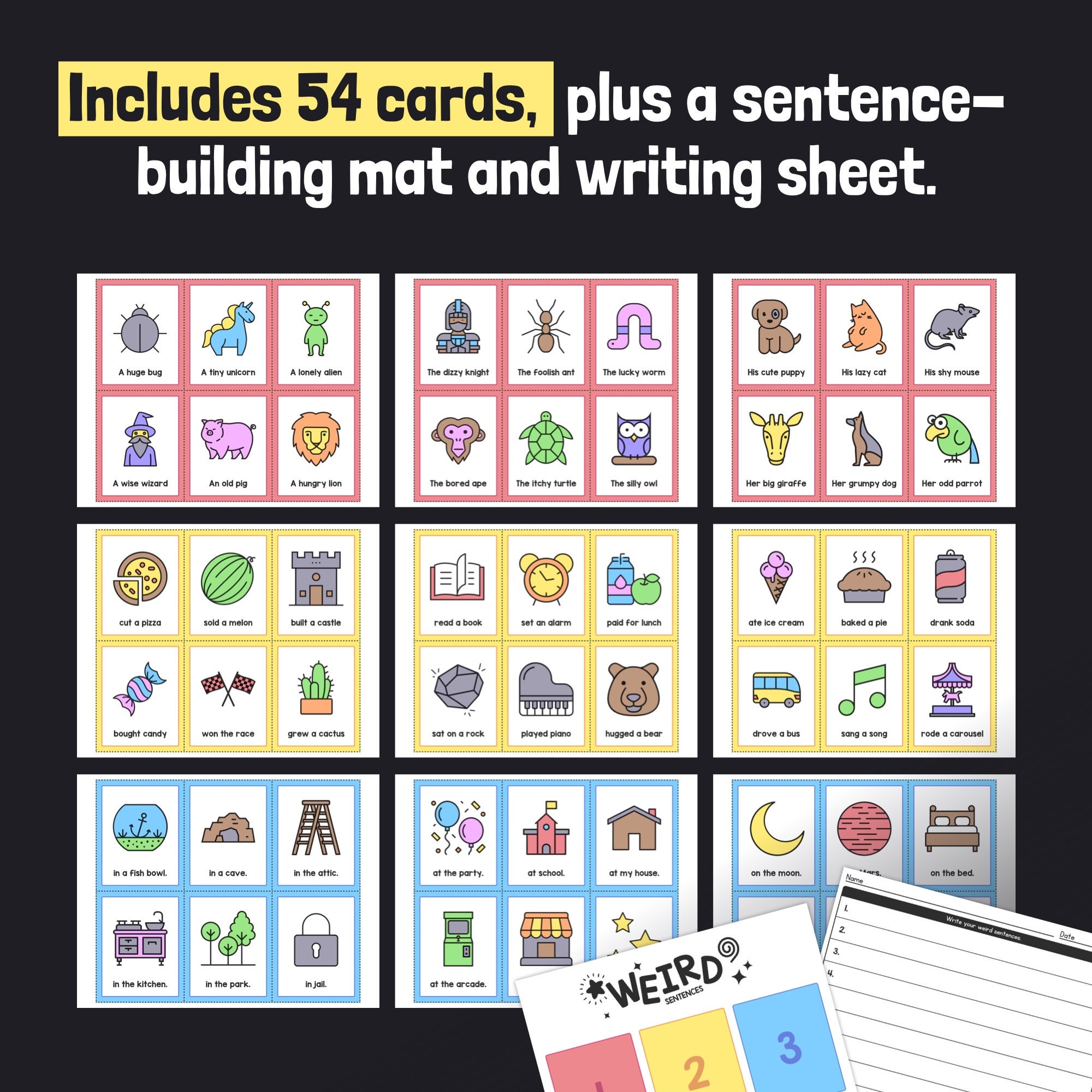 Forming Sentences Cards K, 1st, 2nd Grade Weird Sentence Writing ...