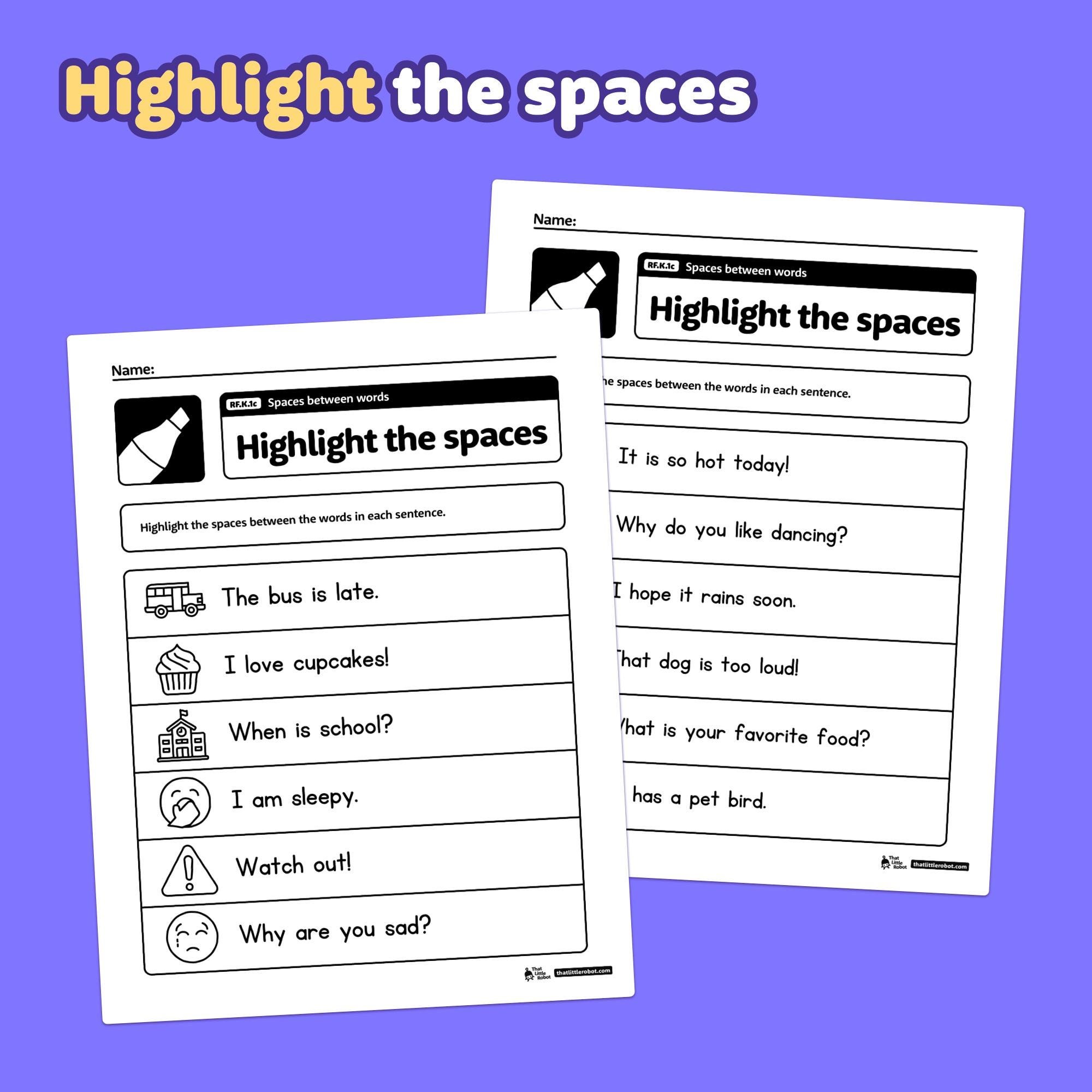 Spaces Between Words Worksheets | Kindergarten Writing Activities ...