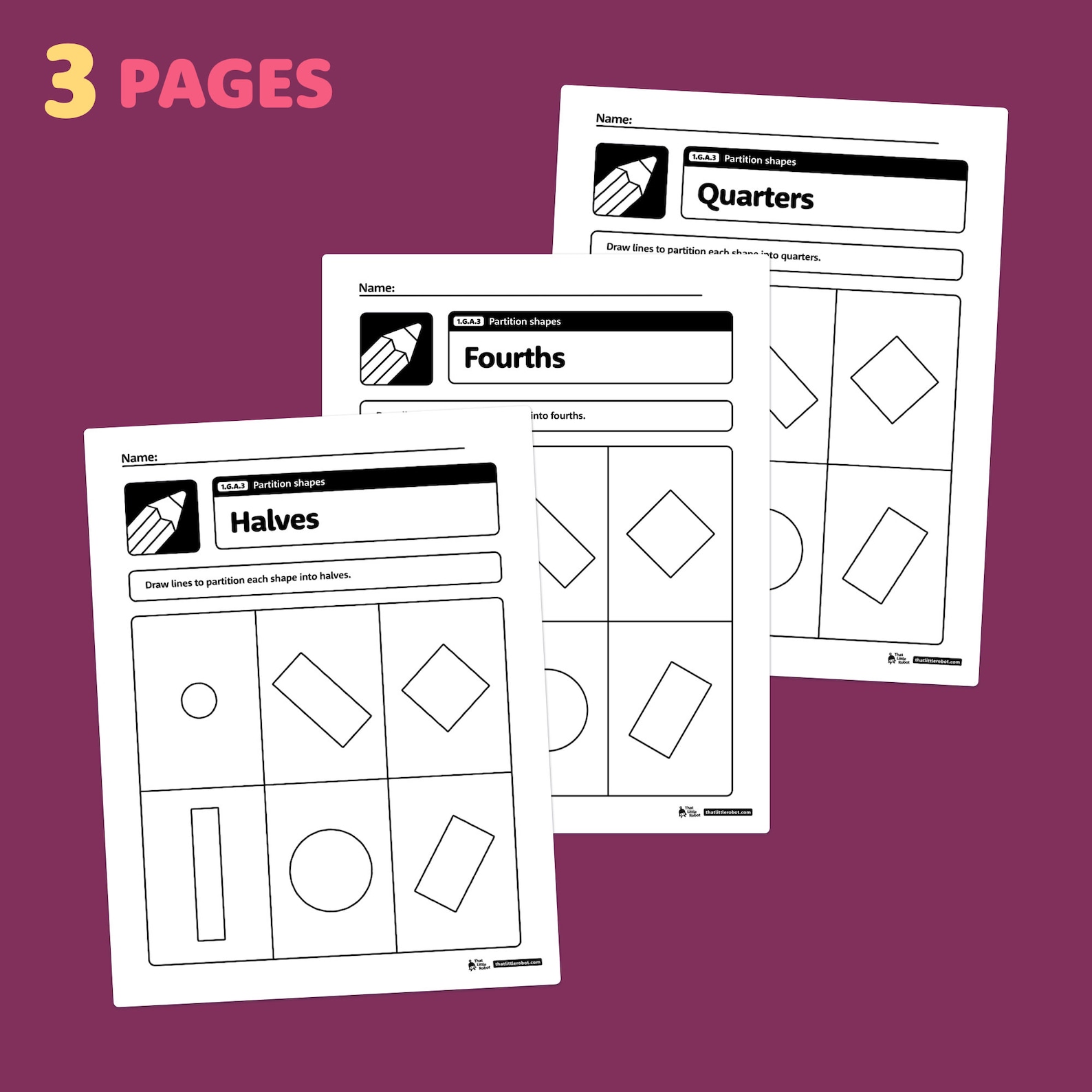 Partition Shapes Worksheets | 1st Grade Geometry Fractions: Halves ...