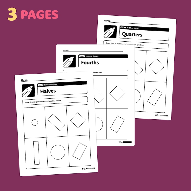 Partition Shapes Worksheets | 1st Grade Geometry Fractions: Halves ...