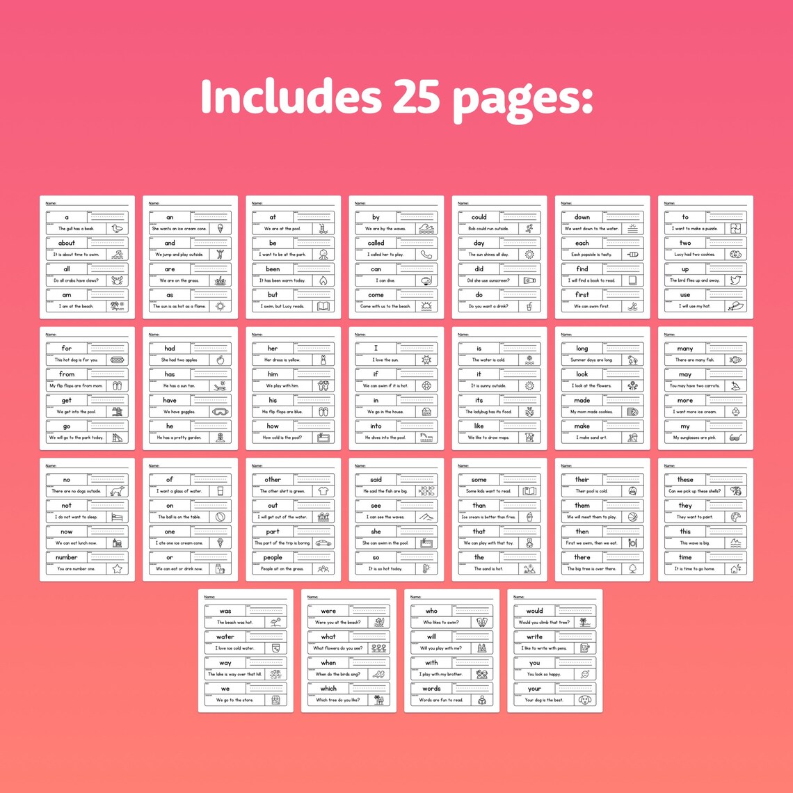 Summer Sight Words Worksheets | Kindergarten & 1st Grade Sight Words ...