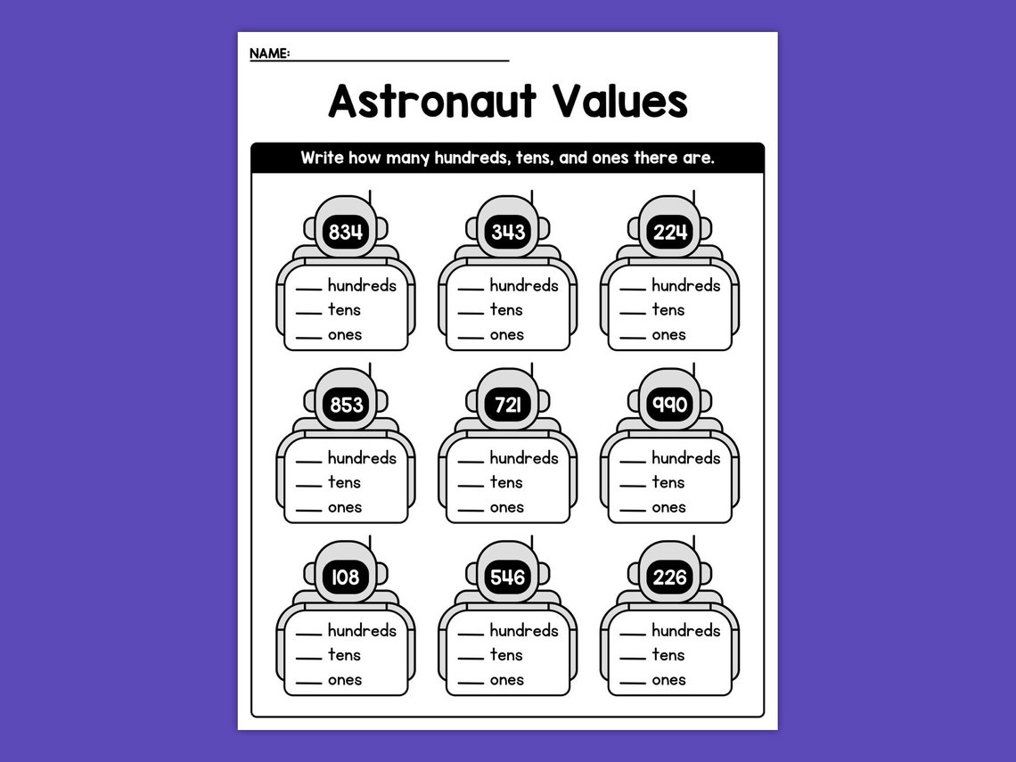 Place Value Worksheets Space Place Value Activities Hundreds, Tens ...