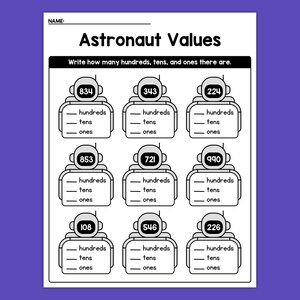 Place Value Worksheets | Space Place Value Activities — Hundreds, Tens ...