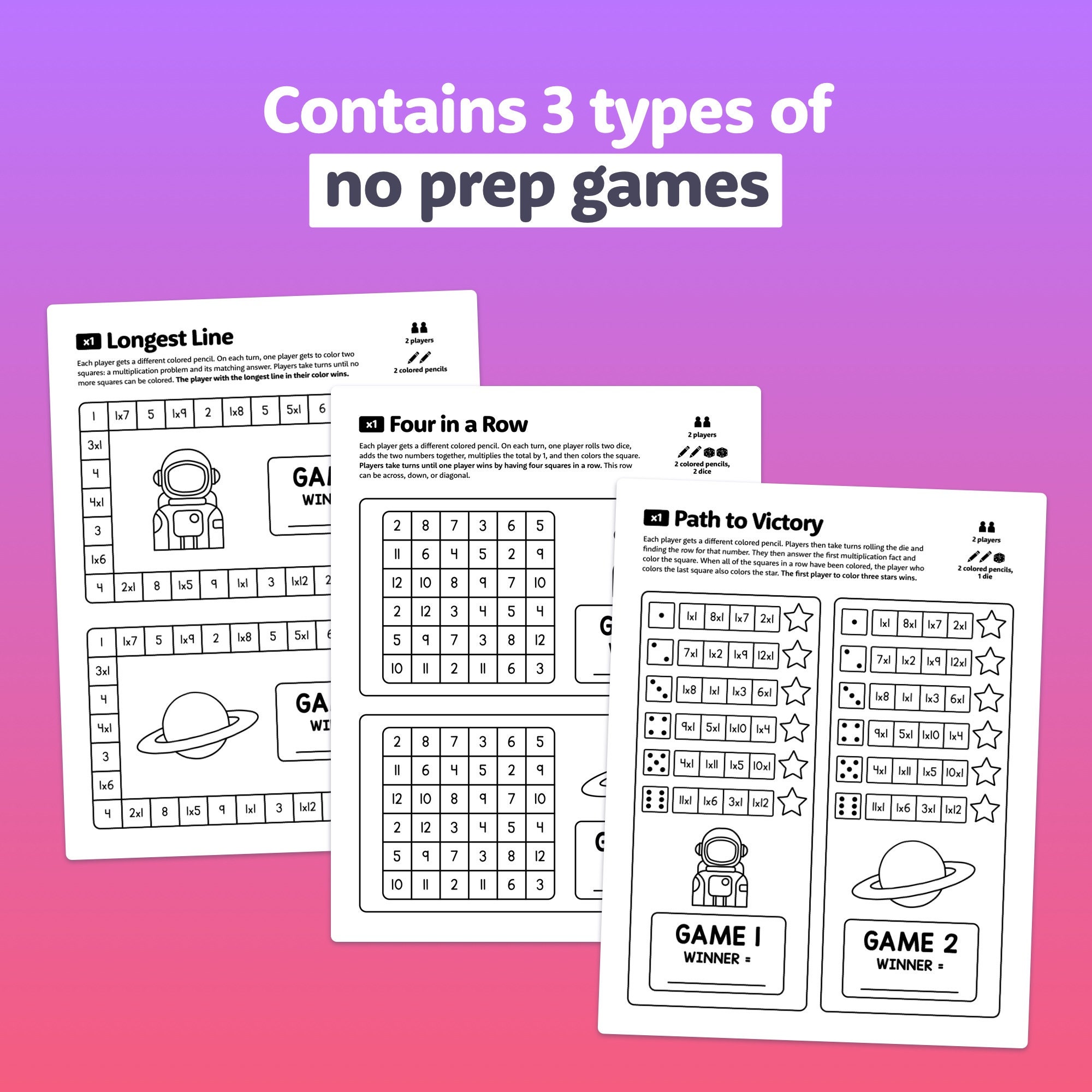 No Prep Multiplication Games | Fact Fluency Math Games, Multiplication ...
