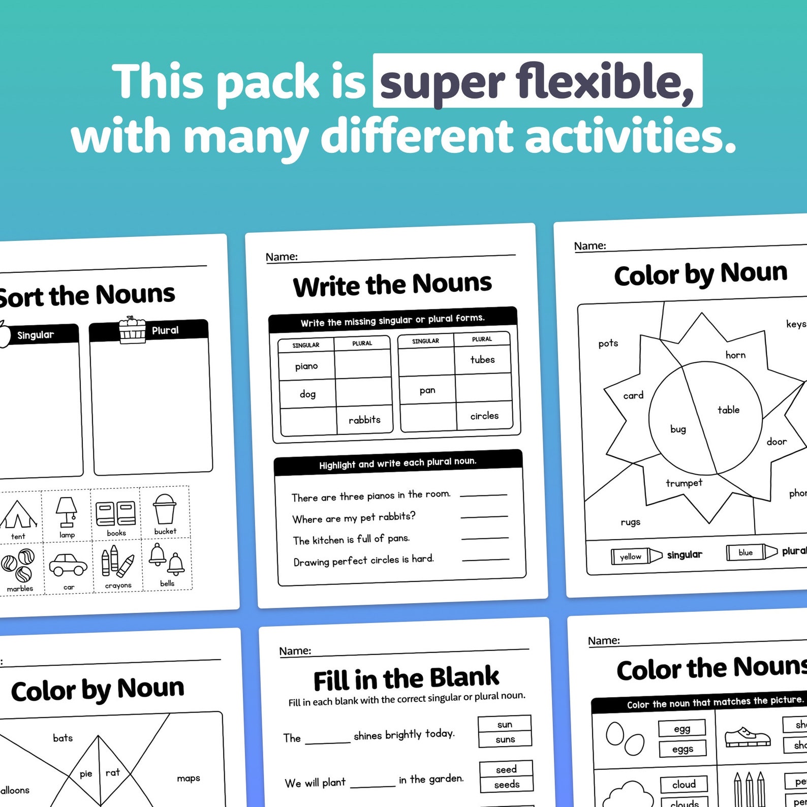 Singular & Plural Nouns Worksheets | Kindergarten, 1st Grade and 2nd ...