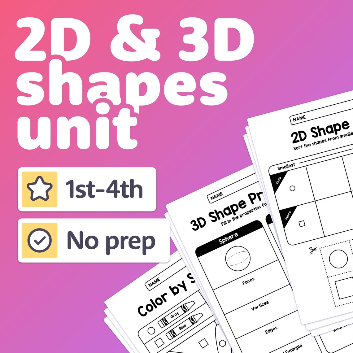 No Prep 2D Shapes & 3D Shape Unit | 1st, 2nd, 3rd Grade Shape ...