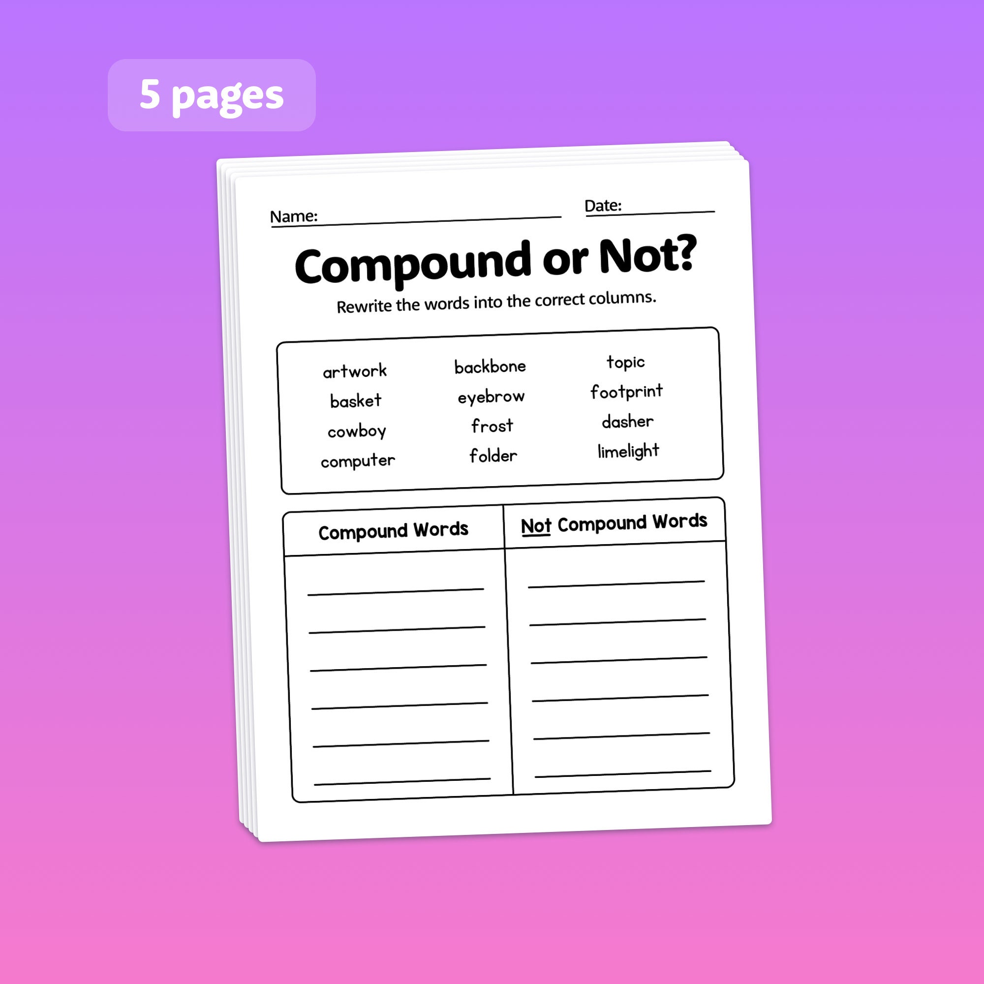 1st & 2nd Grade Compound Words Worksheets Vocabulary and Grammar ...