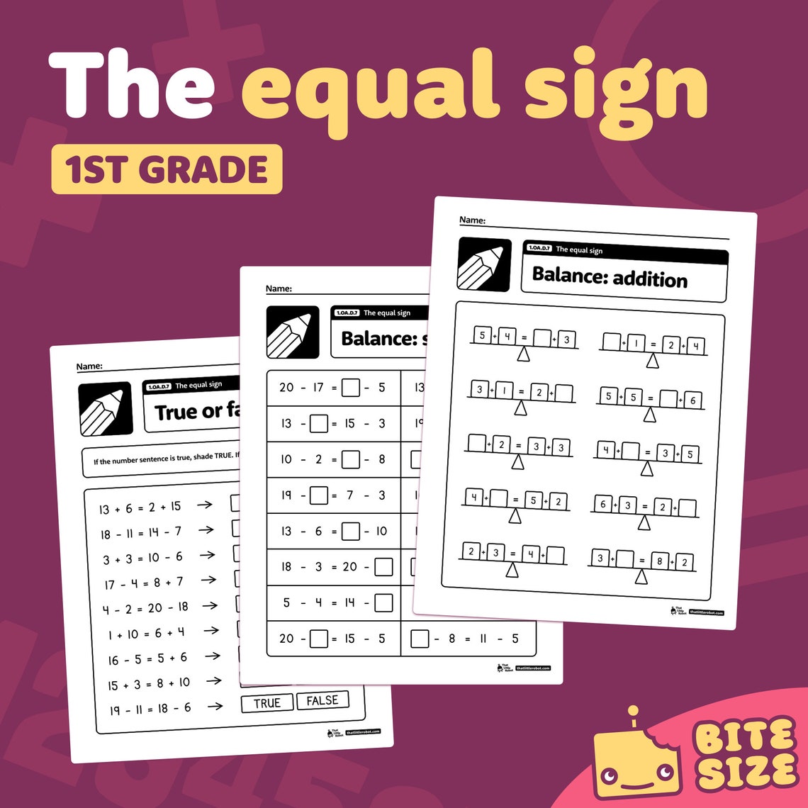 1st Grade the Equal Sign Worksheets | 1.OA.D.7 No Prep Math Balancing ...