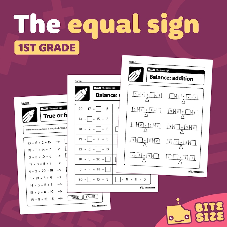 1st Grade the Equal Sign Worksheets | 1.OA.D.7 No Prep Math Balancing ...