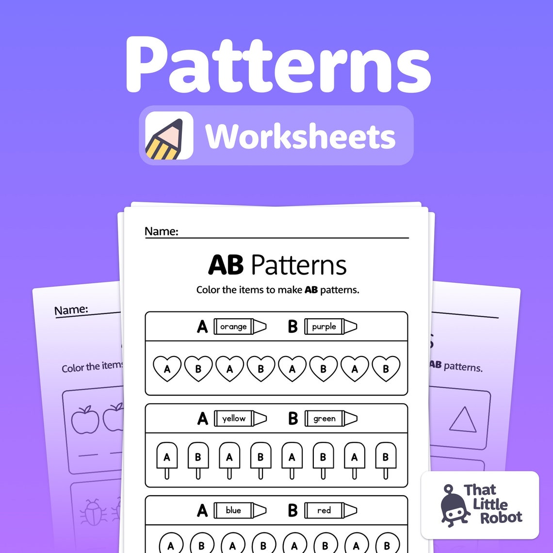 Pattern Worksheets for Kindergarten & 1st Grade Kindergarten Math ...