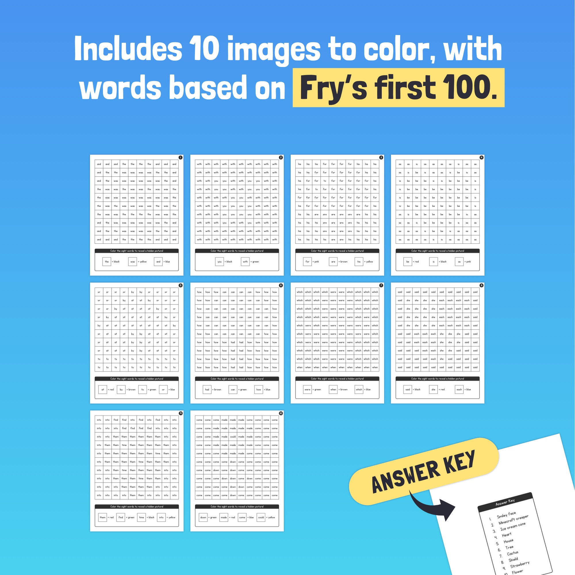 Sight Words Worksheets Kindergarten & 1st Grade Common Core - Etsy