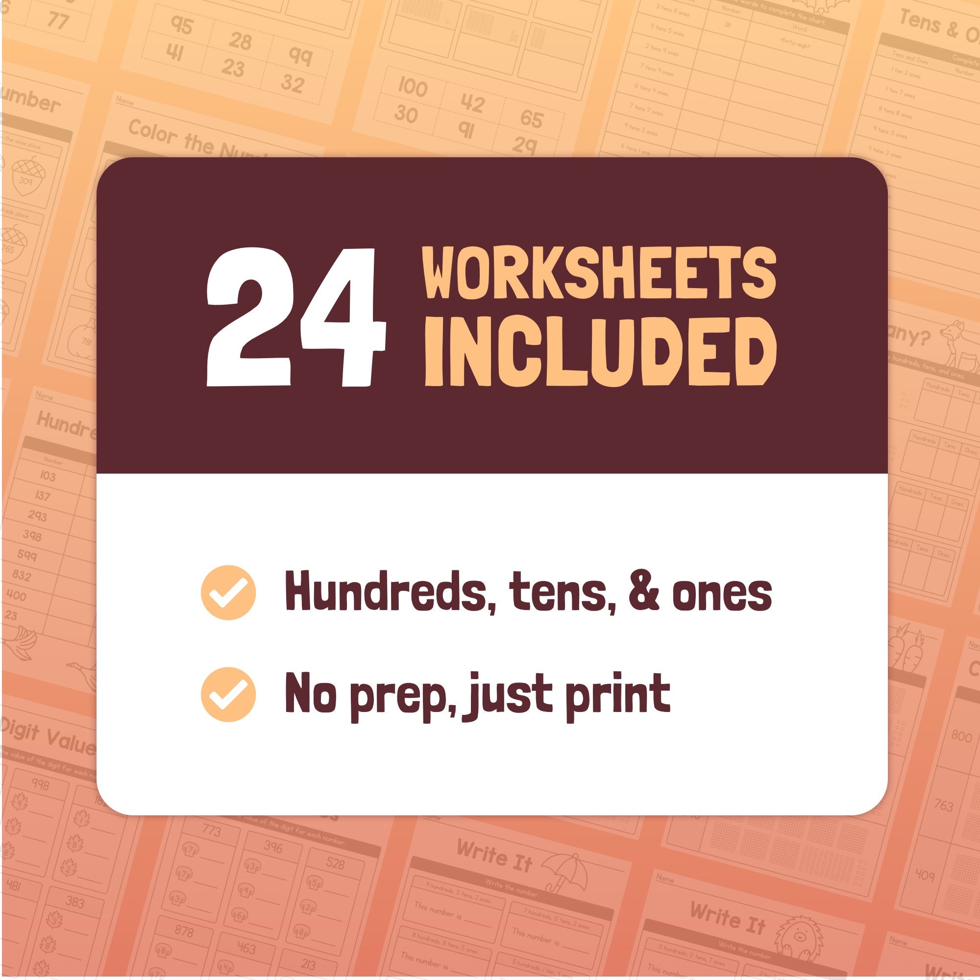 Fall Place Value Worksheets | 1st, 2nd, 3rd Grade Hundreds, Tens ...