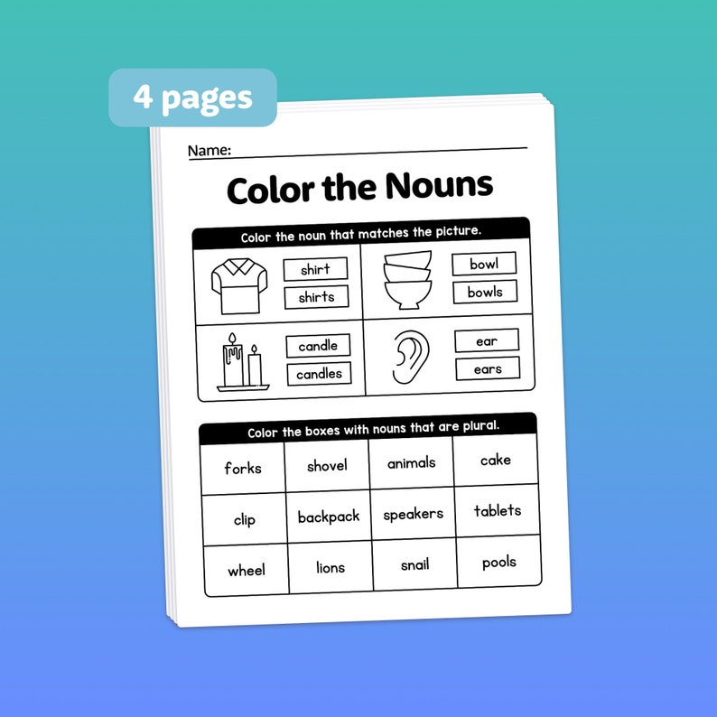 Singular & Plural Nouns Worksheets | Kindergarten, 1st Grade and 2nd ...