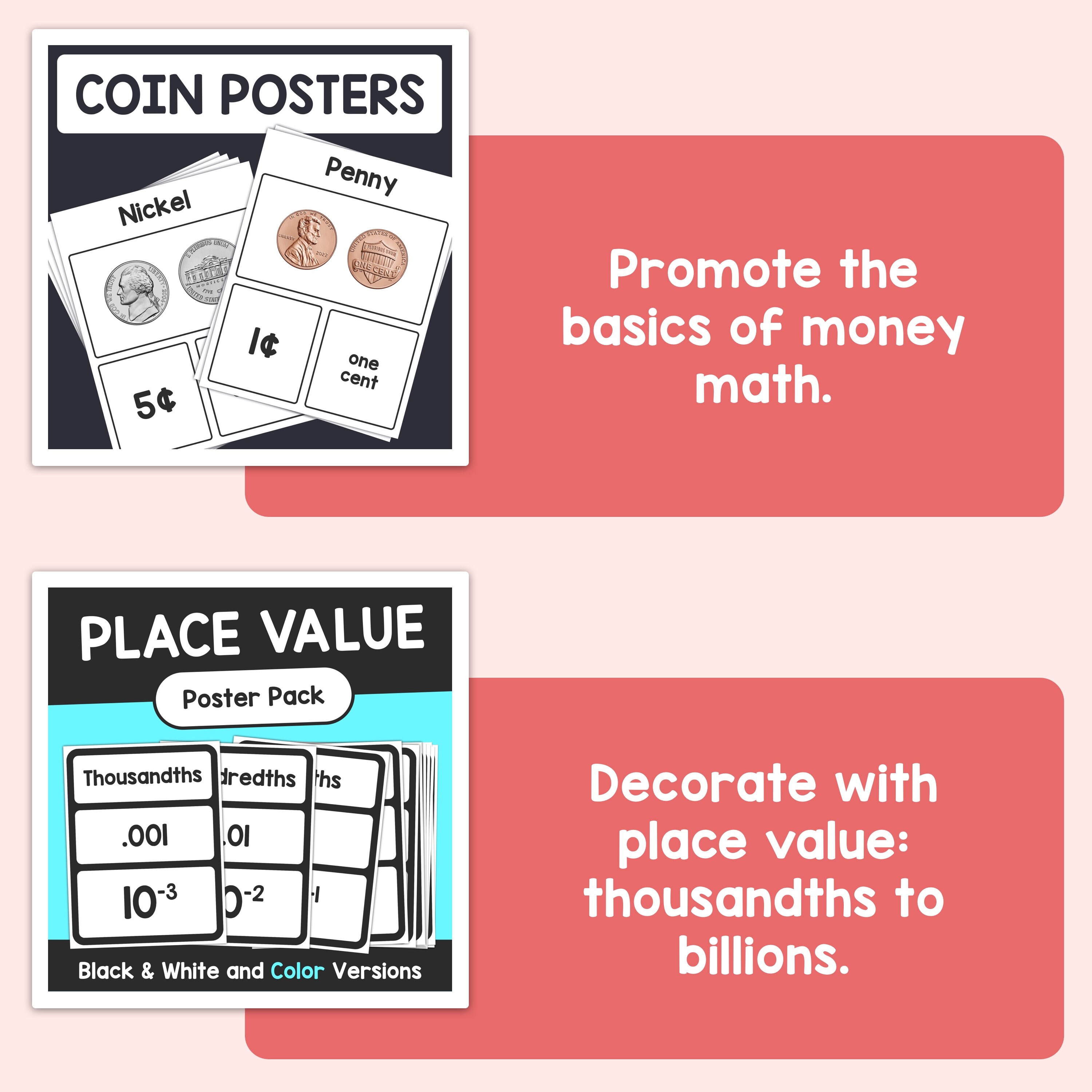Math Posters Math Bundle | Kindergarten, 1st, 2nd, 3rd, 4th Grade Math ...