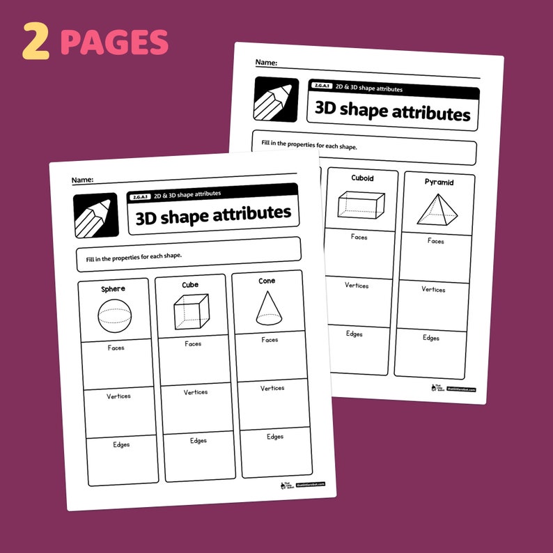 2d & 3d Shape Attributes Worksheets | 2nd Grade Math Centers and ...