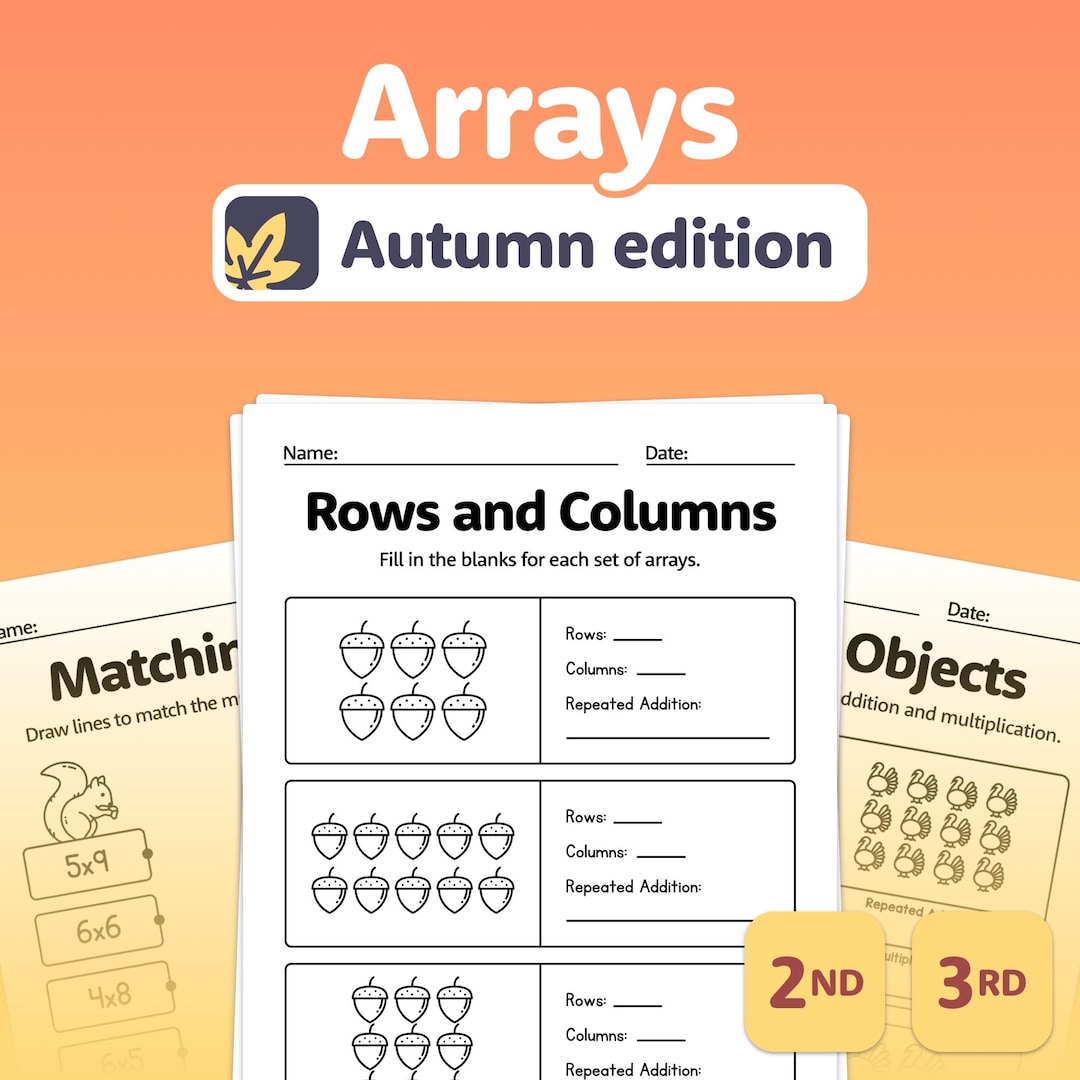 Fall Arrays Worksheets | 2nd & 3rd Grade Fall Multiplication Activities ...