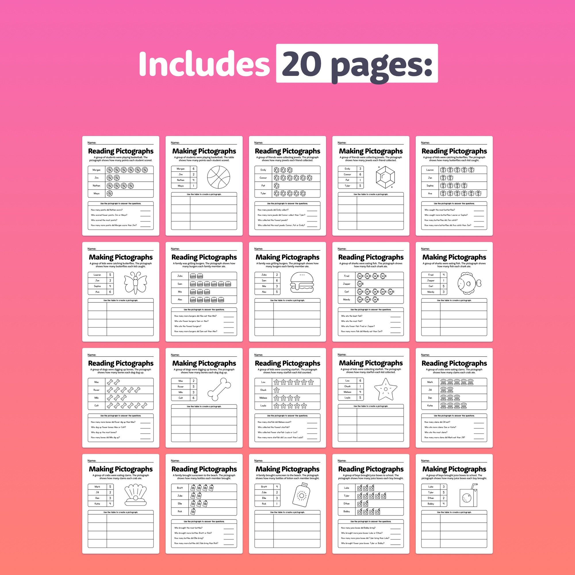 Pictograph Worksheets | 1st Grade Graphs, 2nd Grade Graphs, Picture ...