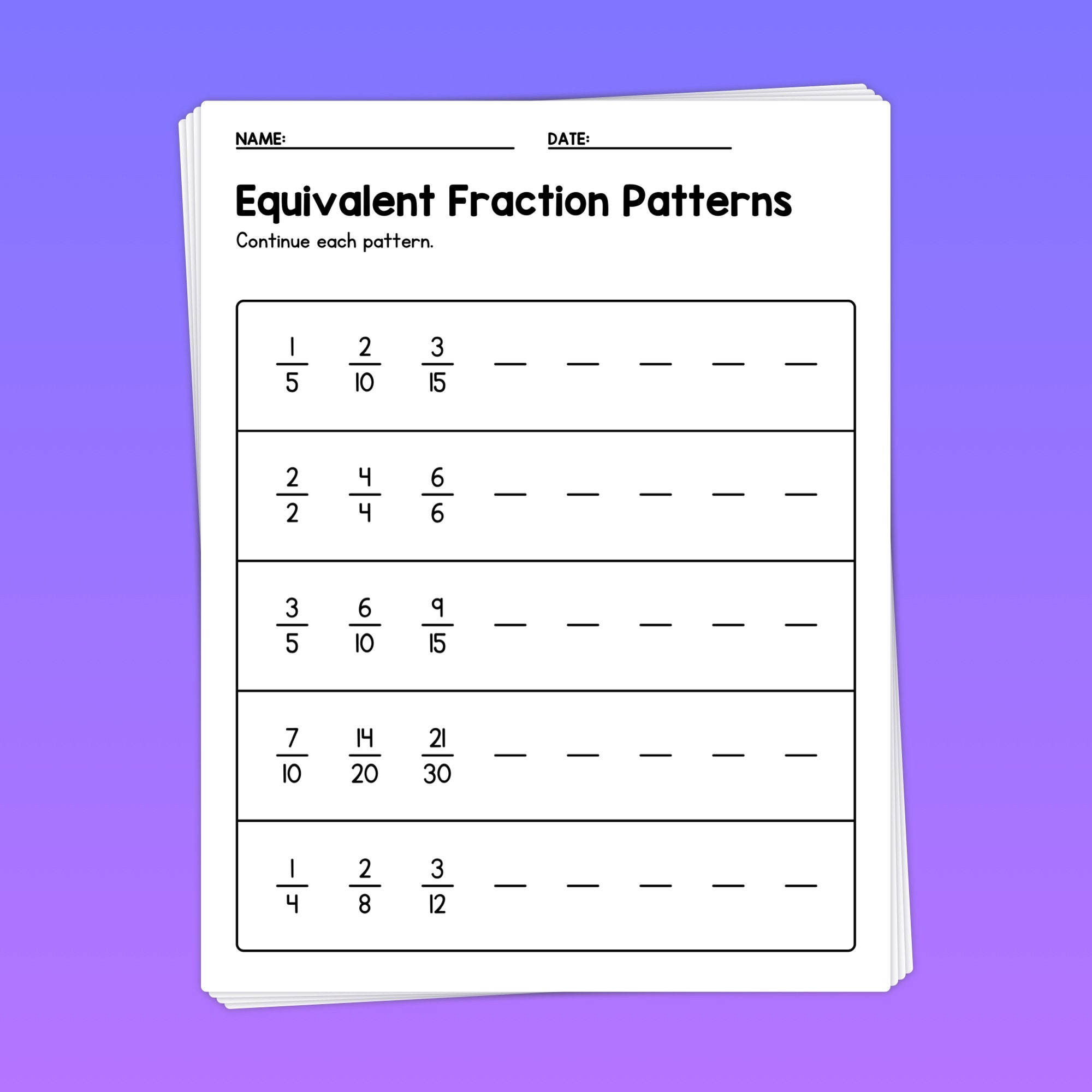 No Prep Equivalent Fractions Worksheets Fraction Activities 3rd, 4th ...