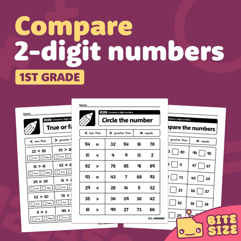 Compare 2 Digit Numbers Worksheets | 1st Grade Place Value Math ...