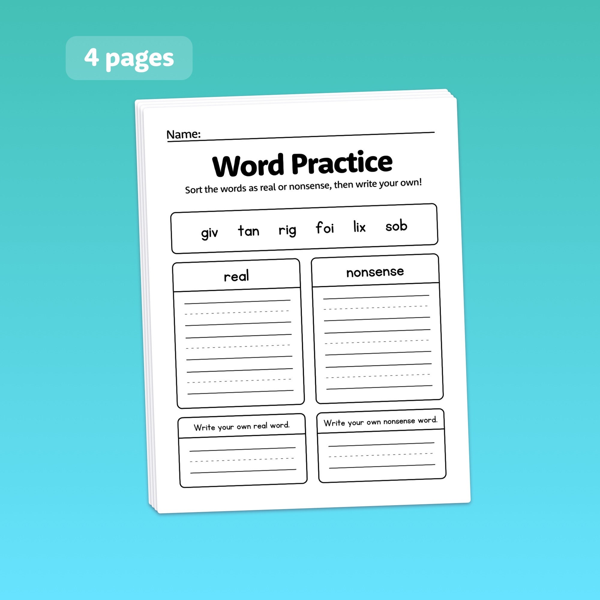 Real or Nonsense Words Worksheets 1st Grade & Kindergarten CVC Words ...