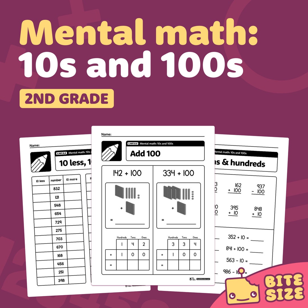 Mental Math, Add and Subtract 10 & 100 Worksheets | 2nd Grade Place ...