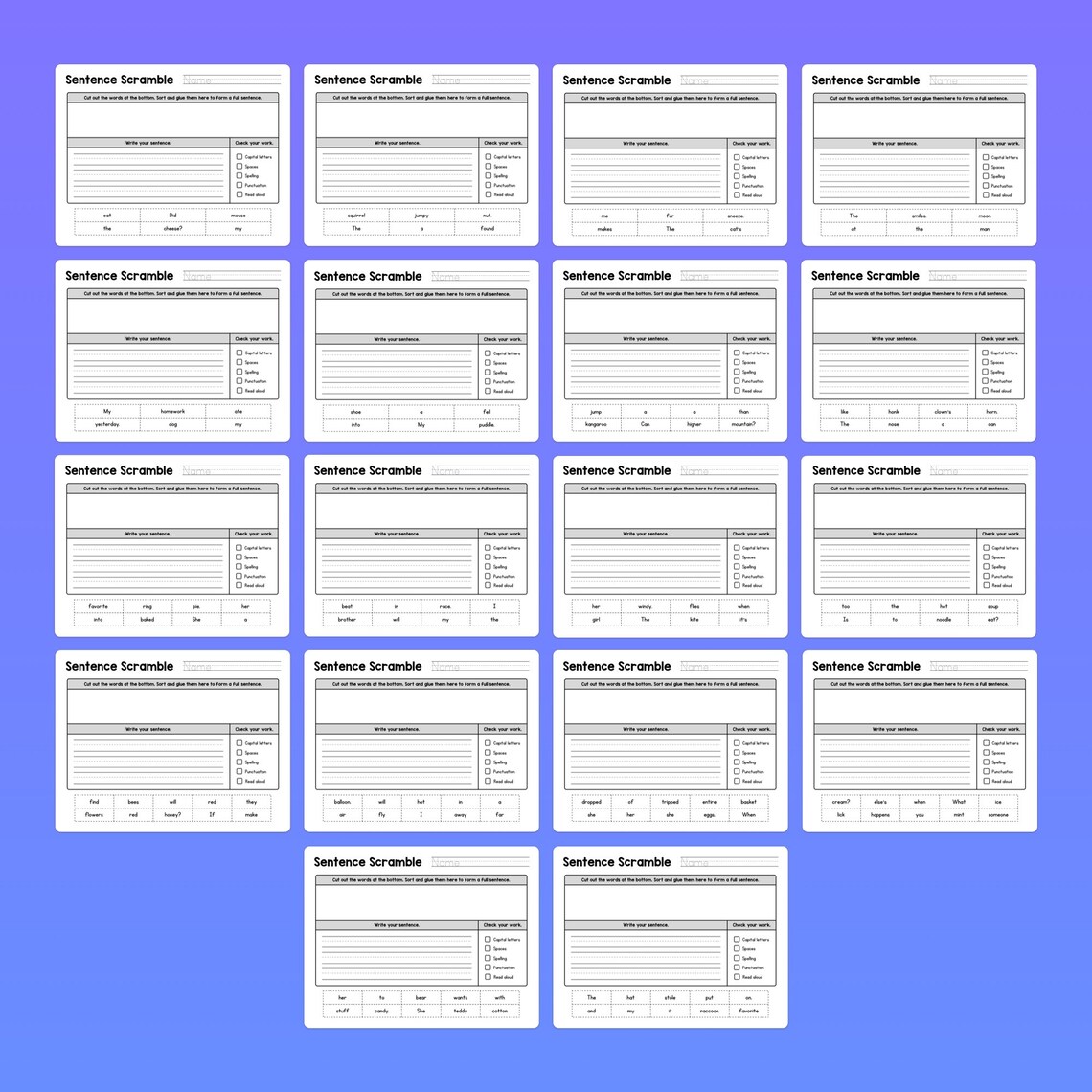 No Prep Building Sentences Worksheets | ESL, Kindergarten, 1st, & 2nd ...