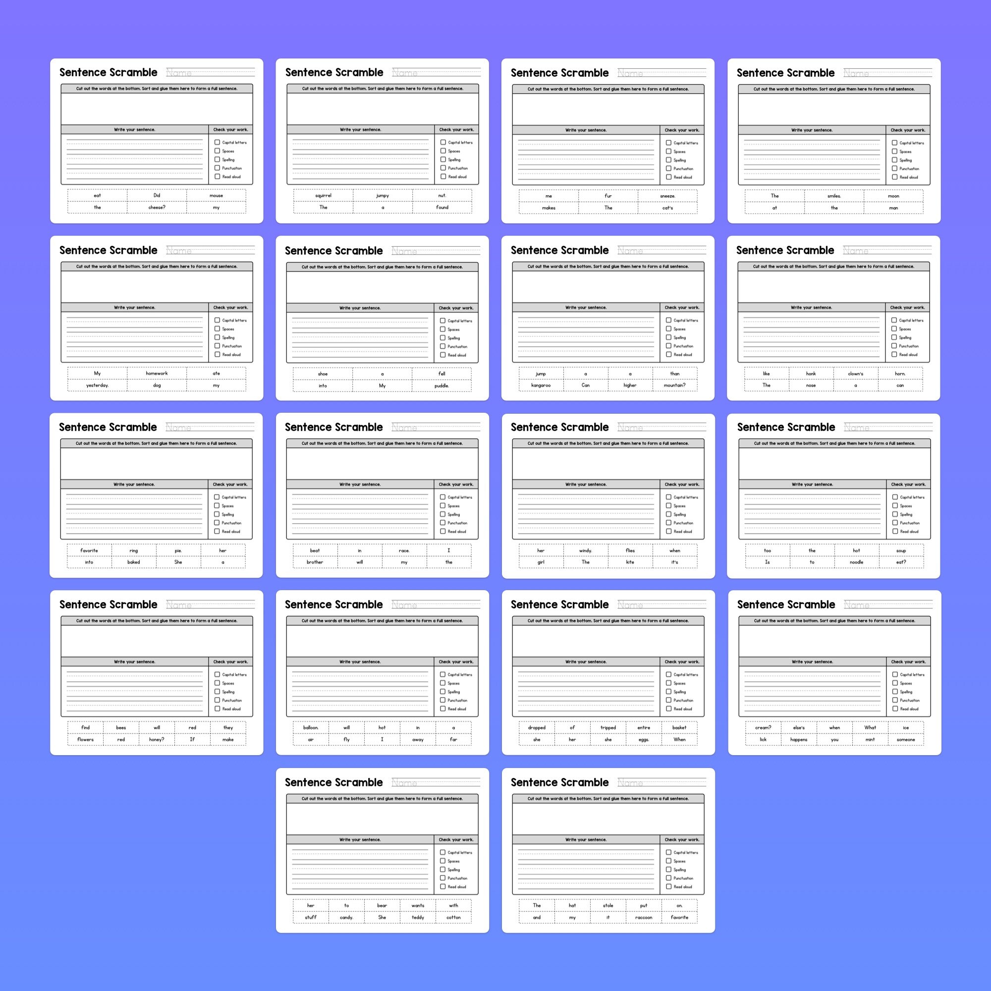 No Prep Building Sentences Worksheets | ESL, Kindergarten, 1st, & 2nd ...