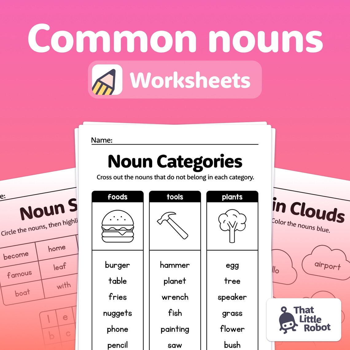 Common Nouns Worksheets Person, Place, Thing 1st Grade Noun Activities ...