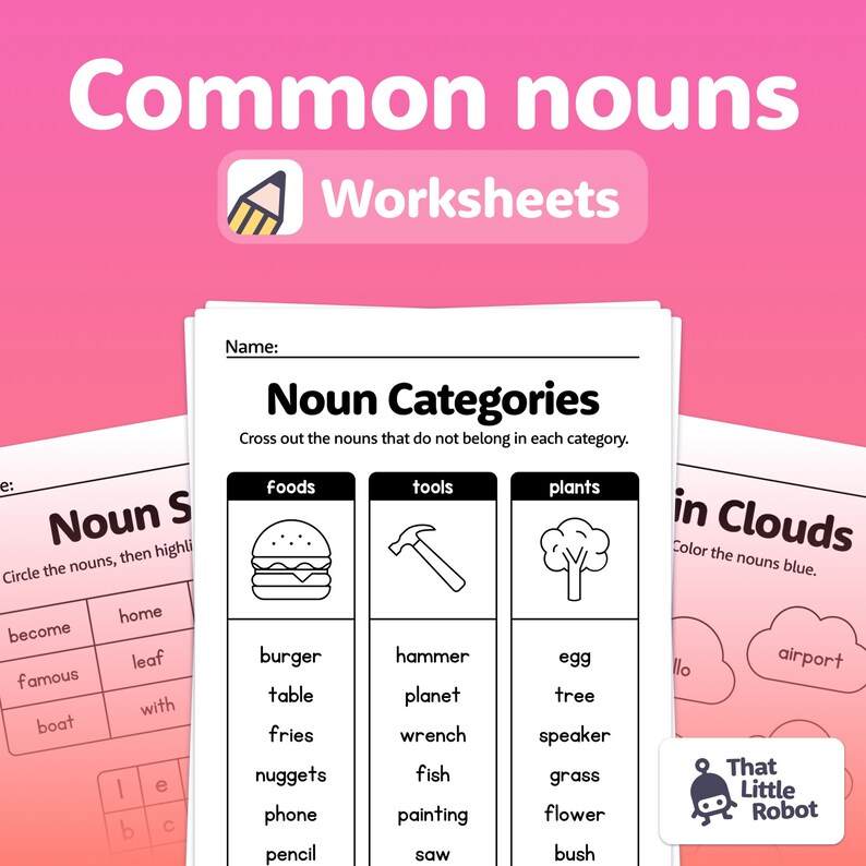 Common Nouns Worksheets | Person, Place, Thing | 1st Grade Noun ...