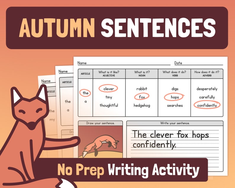 Writing Autumn Sentences K 1st 2nd Grade Fall Writing - Etsy