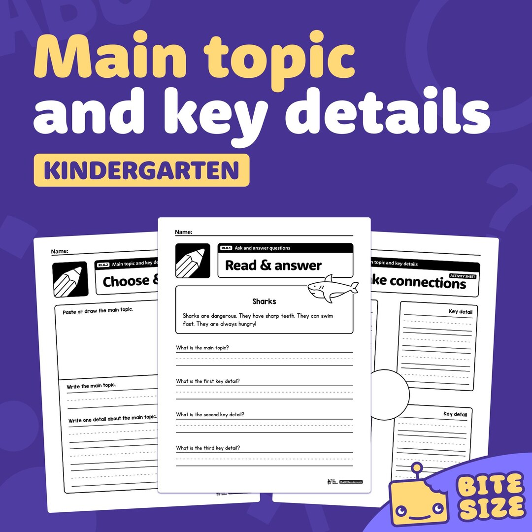 Main Topic and Key Details Worksheets | Kindergarten Reading ...