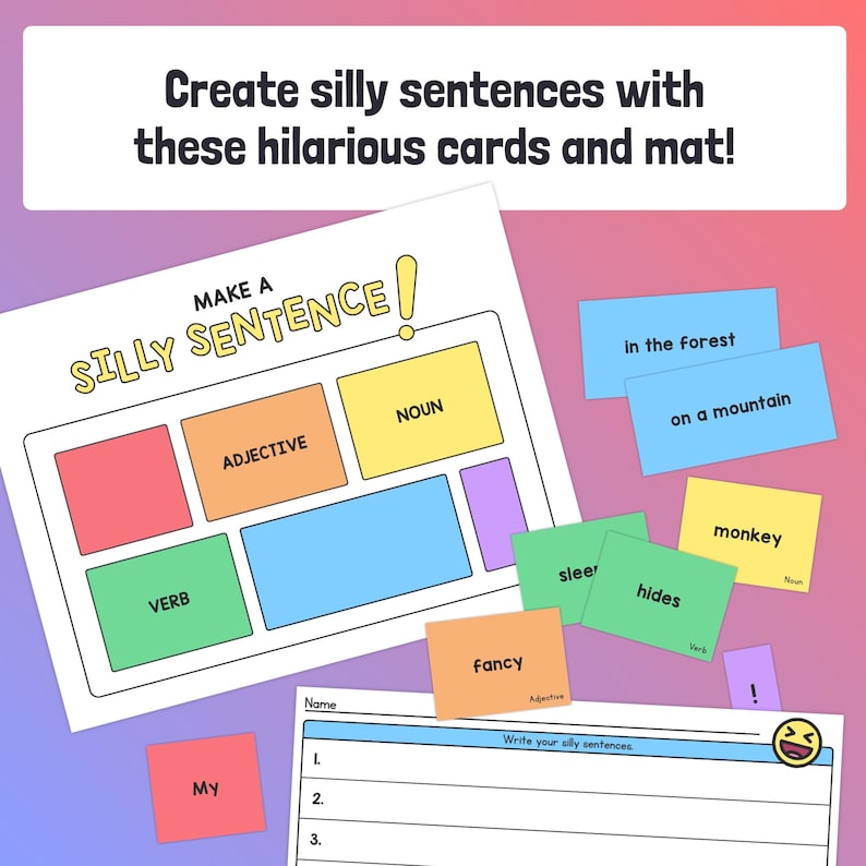 Silly Sentence Cards | Forming Complete Sentences With Nouns, Verbs ...
