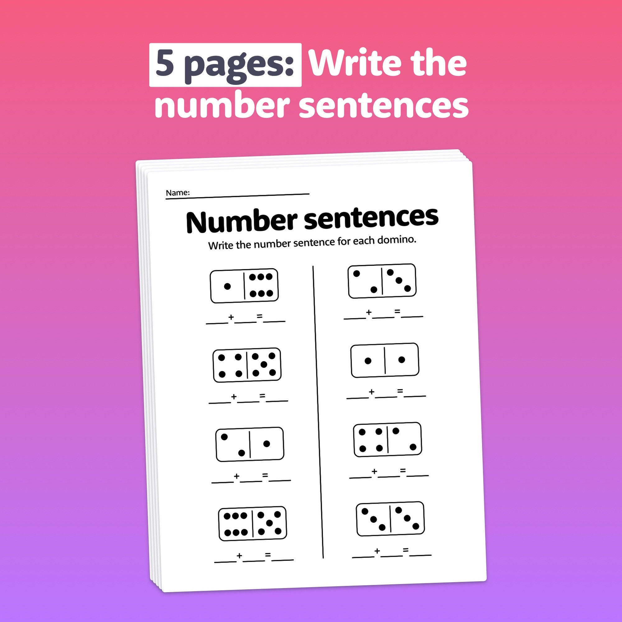 Domino Addition Worksheets 1st Grade & Kindergarten Math Number ...