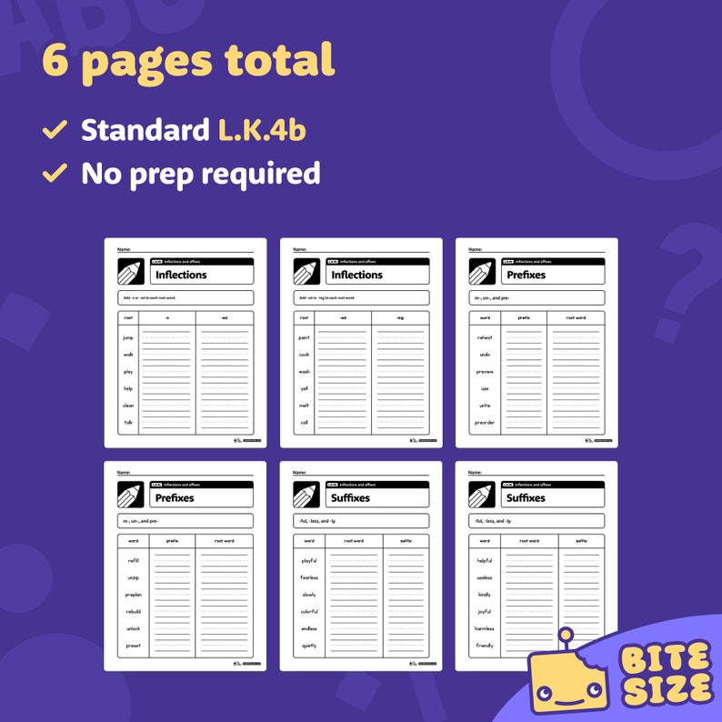 Inflections and Affixes Worksheets & Activities | Kindergarten Prefixes ...