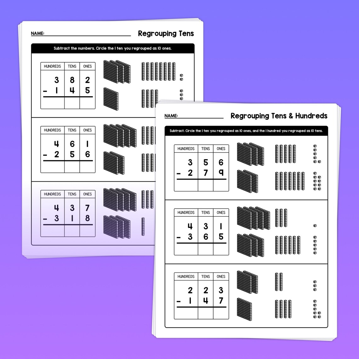 No Prep 3 Digit Subtraction With Regrouping Worksheets 2nd, 4th, 3rd ...