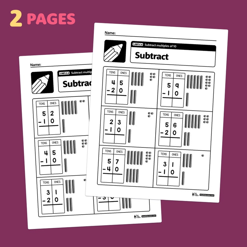 Subtract Multiples of 10 Worksheets | 1st Grade Math Centers and Place ...