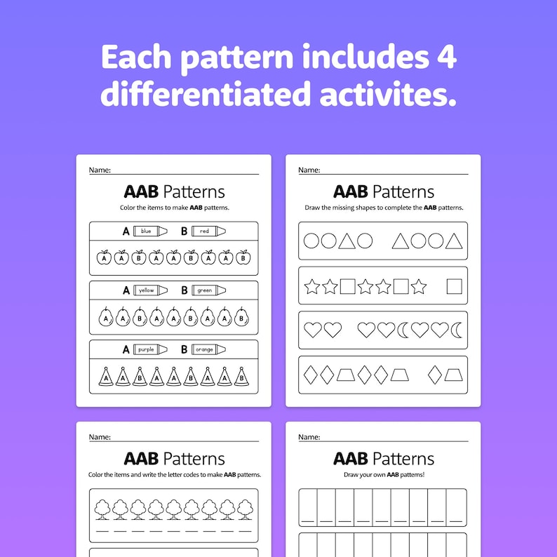 Pattern Worksheets for Kindergarten & 1st Grade | Kindergarten Math ...