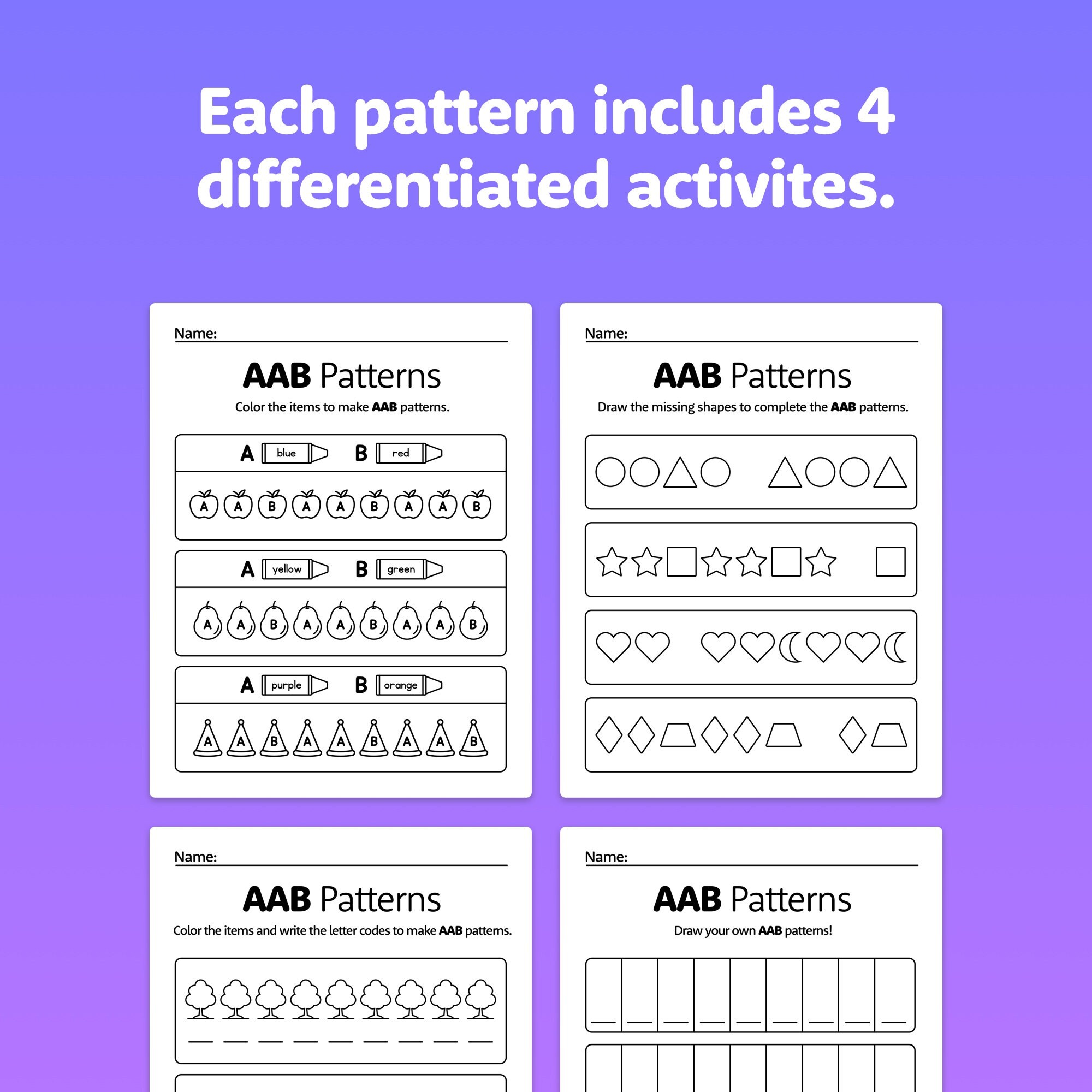 Pattern Worksheets for Kindergarten & 1st Grade Kindergarten Math ...