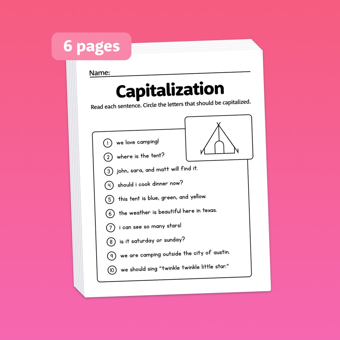 Capitalization & End Punctuation Worksheets No Prep 1st and 2nd Grade ...