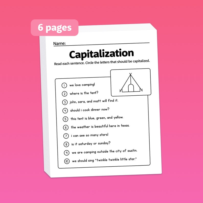 Capitalization & End Punctuation Worksheets | No Prep 1st and 2nd Grade ...