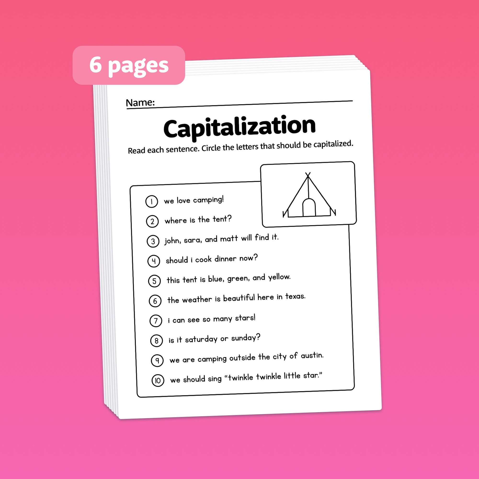 Capitalization & End Punctuation Worksheets | No Prep 1st and 2nd Grade ...