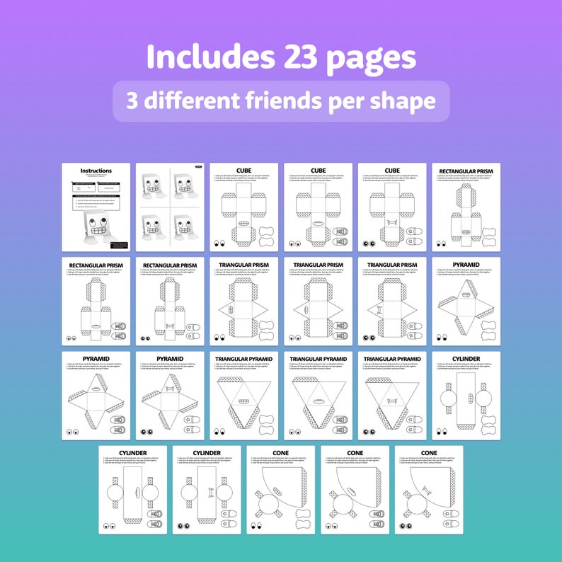 3D Shapes Craft | 1st & 2nd Grade Geometry Math Craft, 3D Shapes Review ...