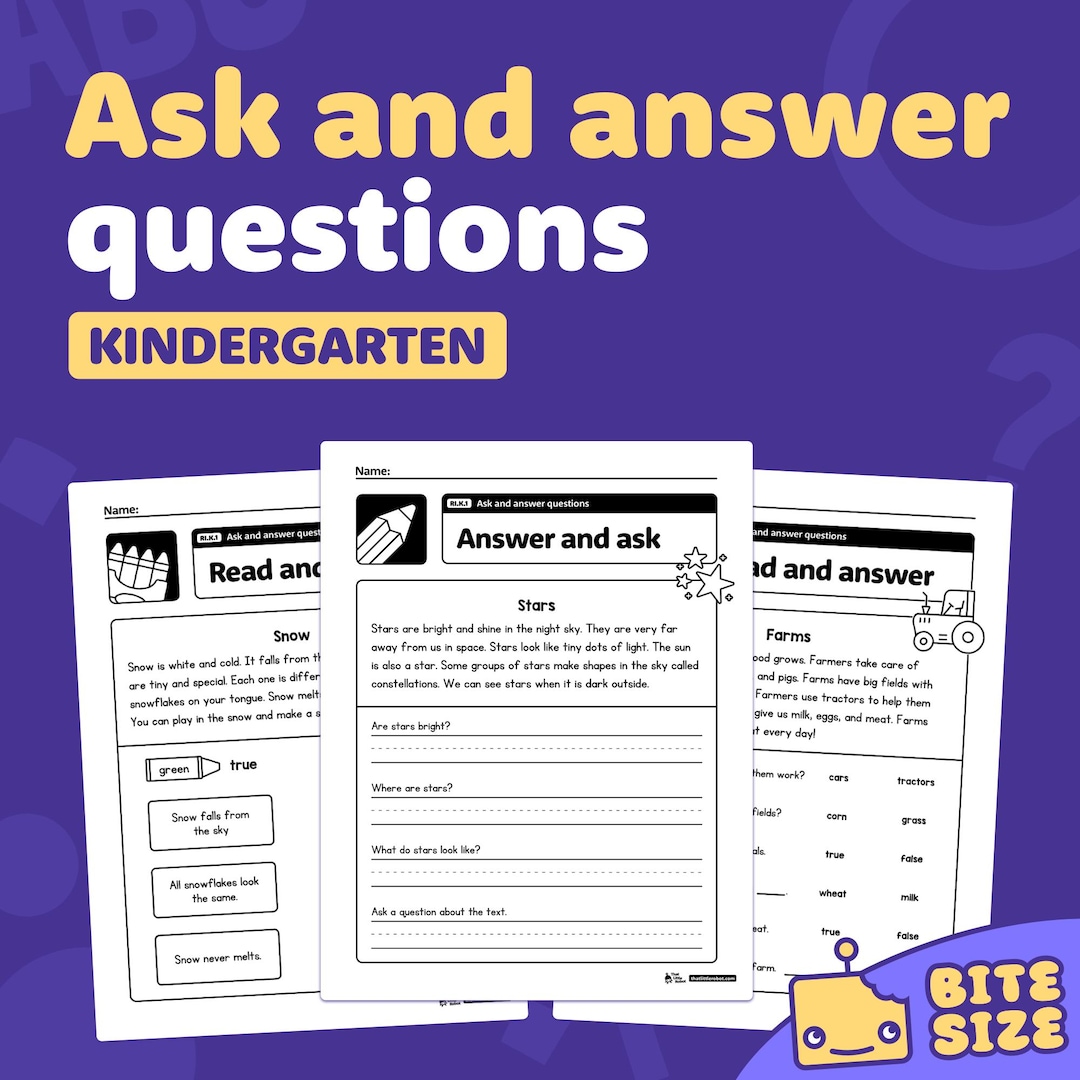 Ask and Answer Questions Worksheets | Kindergarten Guided Reading ...