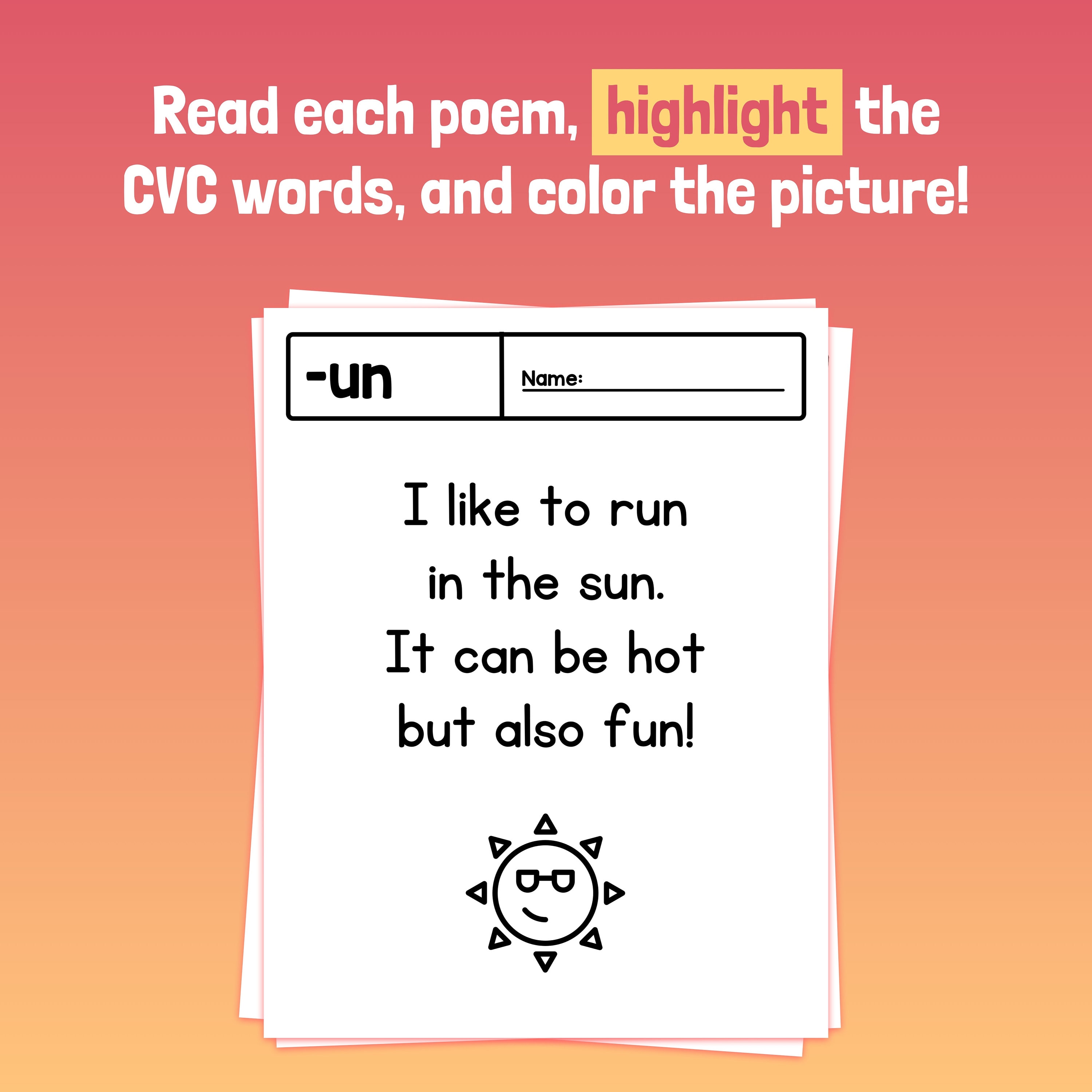 CVC Words Poems | ELA Kindergarten & 1st Grade Phonics Poems, Shared ...