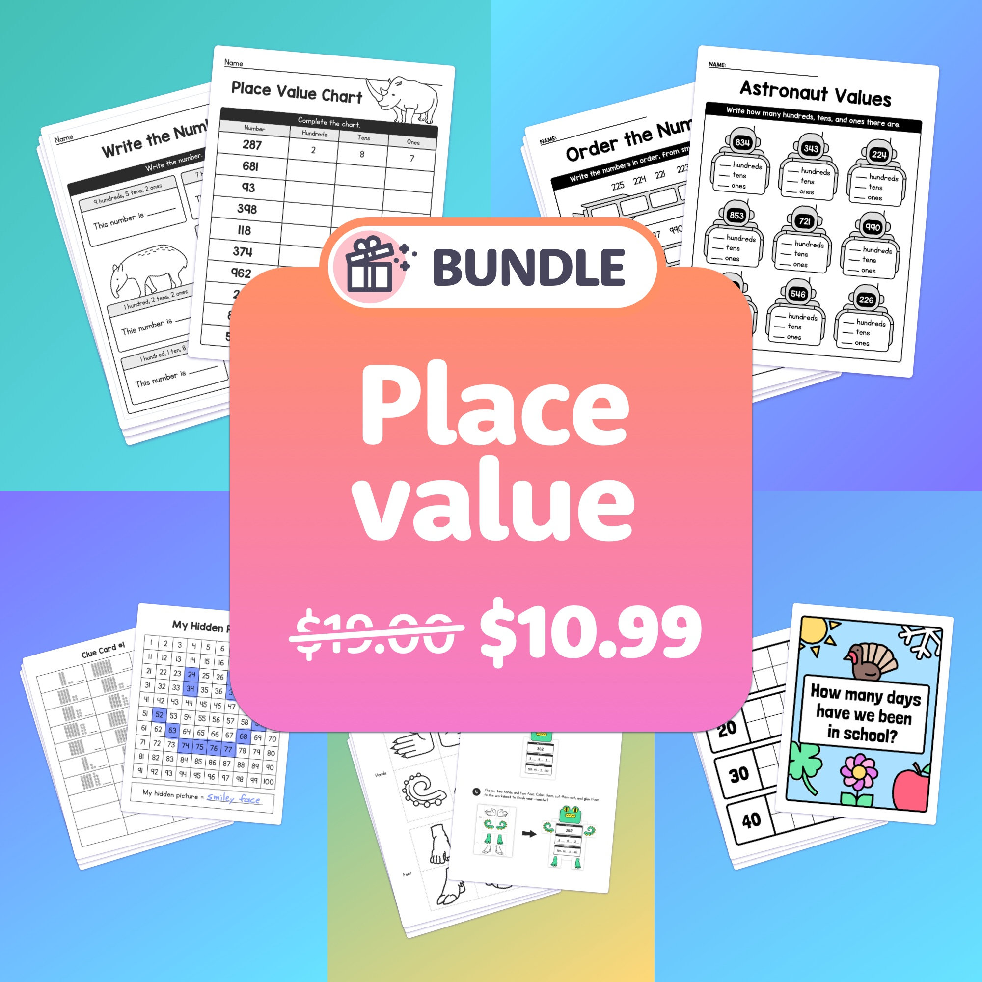 No Prep Place Value Bundle | 1st, 3rd, 2nd Grade Place Value Worksheets ...