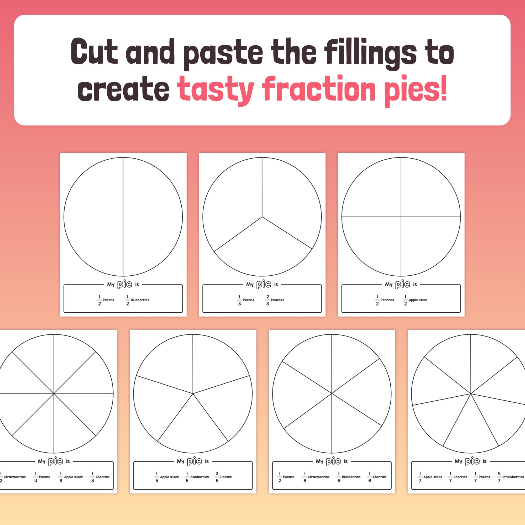 Beginner Fractions Activity Pie Fractions Craft, No Prep Fractions ...