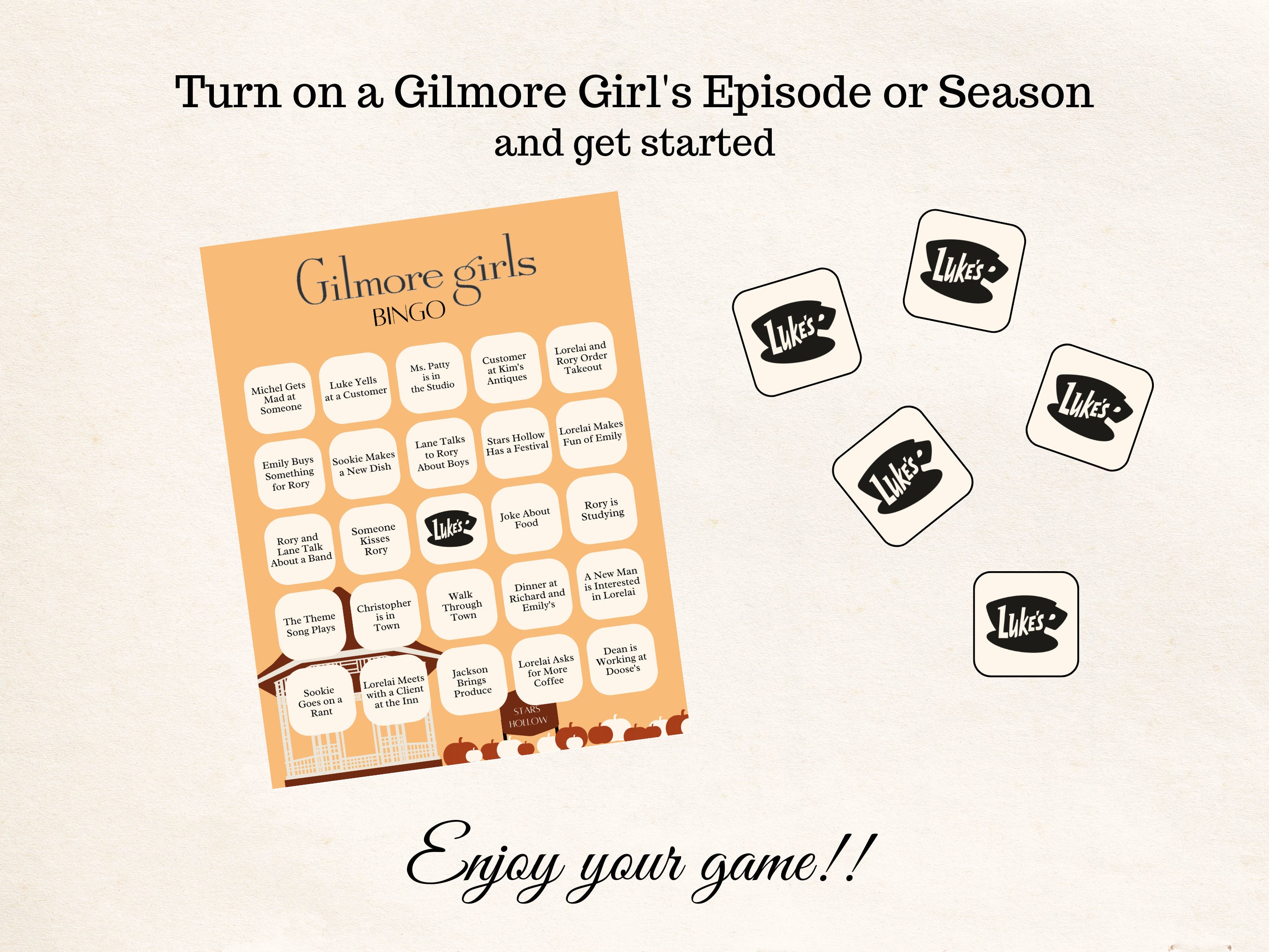 Fall Gilmore Girls Bingo Game Activity, Birthday Theme, Baby Shower ...